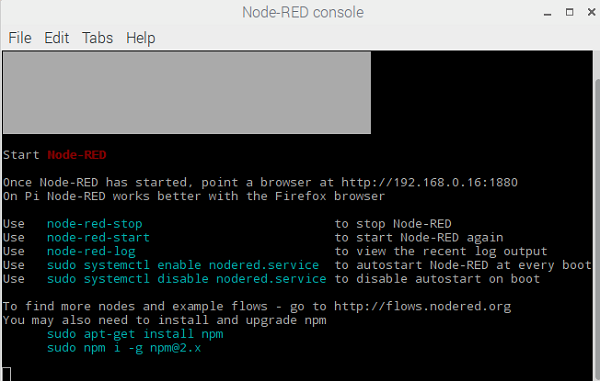 Node-RED startup information Node-RED startup information
