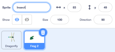 The Sprite list with Frog 2 sprite added. The Sprite name property ...