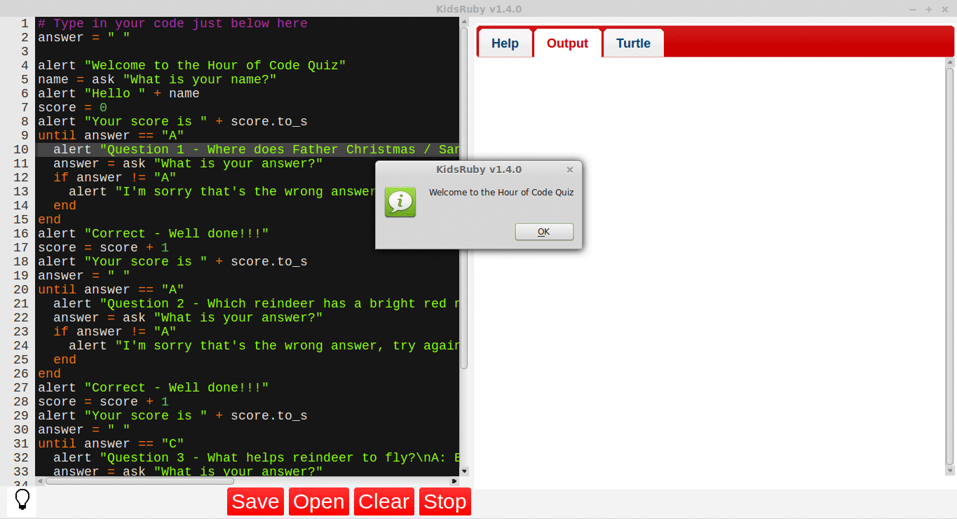 Animation of the quiz sequence