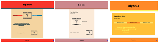 A strip of three images to show different sets of three sections and ...