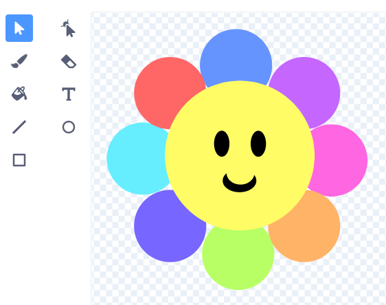 A sprite shaped like a flower with petals of different colours.