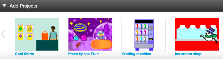 The 'Add Projects' pop up at the bottom of the page with a gallery of ...