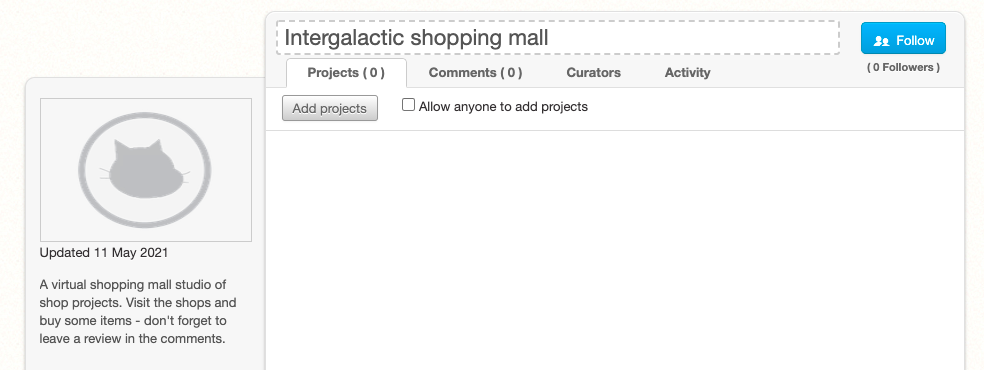 The name box at the top of the studio and the description box on the ...