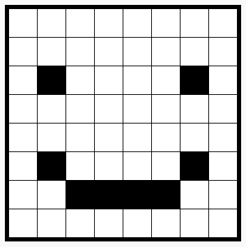 An 8x8 grid of pixels showing a smiley face, drawn by colouring black ...