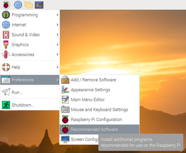 menú de software recomendado