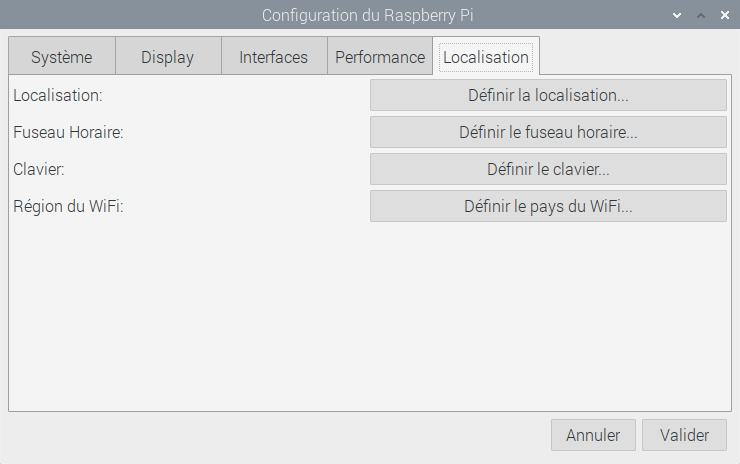 localisation de la configuration pi