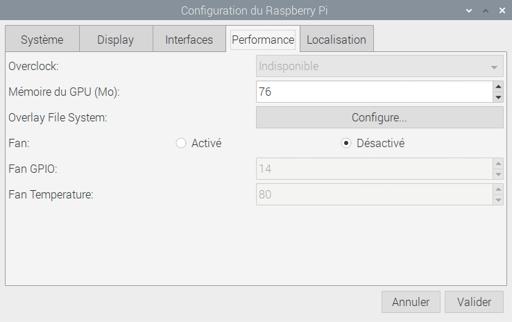 performances de configuration pi