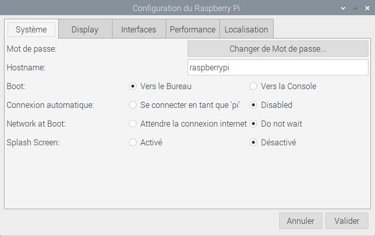 système de configuration pi