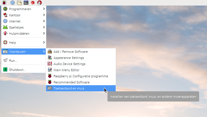 toetsenbord en muis instellingen menu