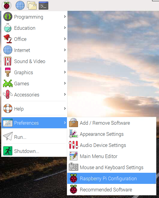 menu konfiguracji pi