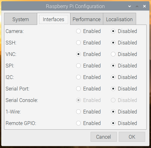 interfaces de configuración pi