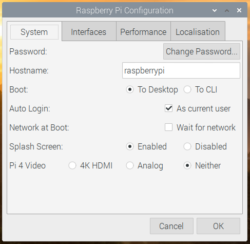 sistema de configuración pi