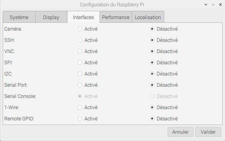 interfaces de configuration pi