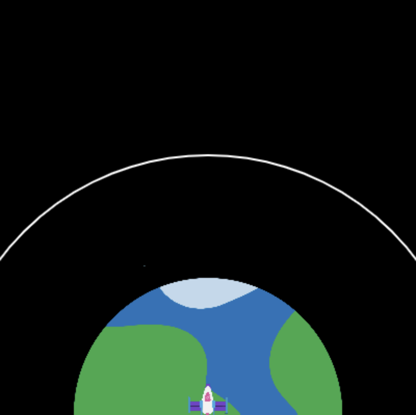 The screen with planet and new orbit line.