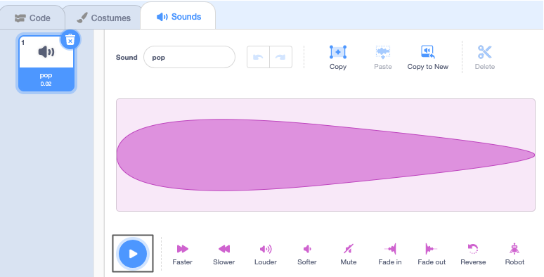 Playing the pop sound in the Sounds tab.
