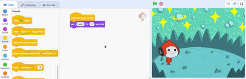 The 'start sound' block being added between the two blocks.