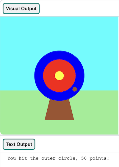An archery target with a hit point on the outer circle. The text 'You ...
