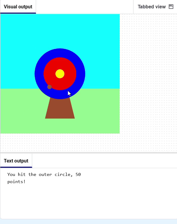points scored when blue circle clicked